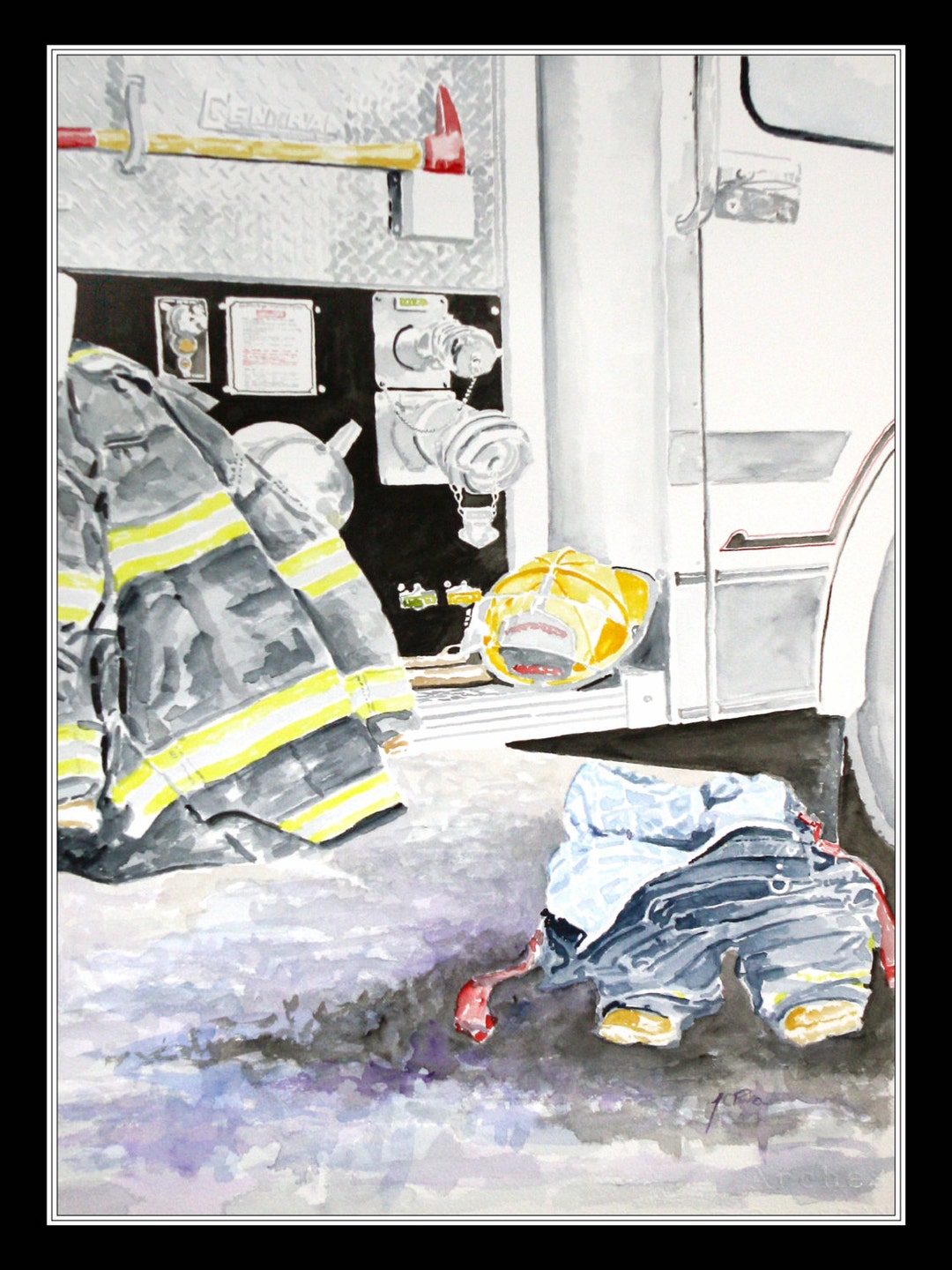 Firefighting Equipment Artist Signed Double Matted 8x10 Decorative ...