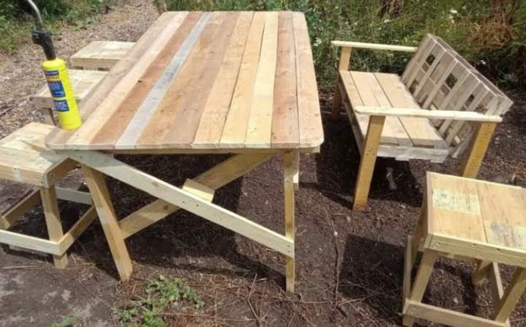 Table, Stools or Bench Sets Made of Pallet Wood. Burned Finish - Etsy