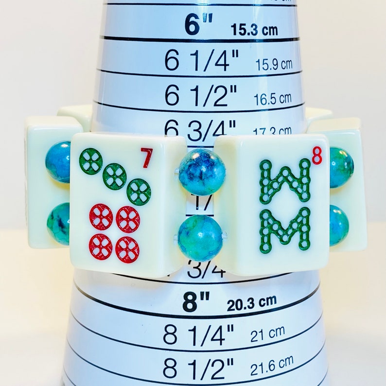 Mahjong Bracelet, Cream Tiles With Azurite Stone Beads, LONG LIFE ...