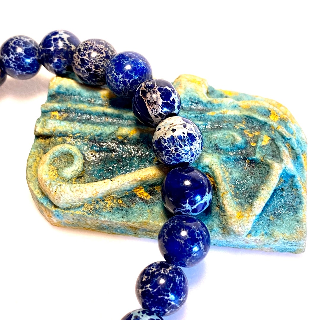 Mens Bracelet of Blue Ocean Jasper Beads, Gift for Men, Jewelry for Men ...