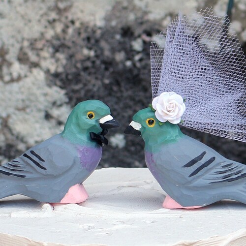 Dove and Pigeon Wedding Cake Topper: Handcarved Wooden Bride - Etsy