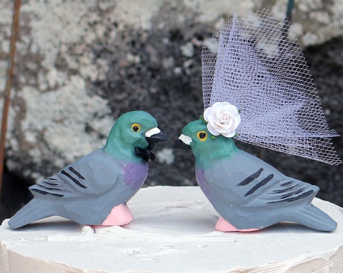 Pigeon Wedding Cake Topper: Handcarved Wooden Bride and Groom - Etsy
