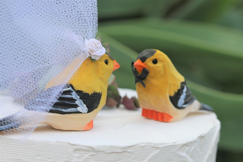 Goldfinch Wedding Cake Topper: Carved Wood Bird Figurine With Custom ...