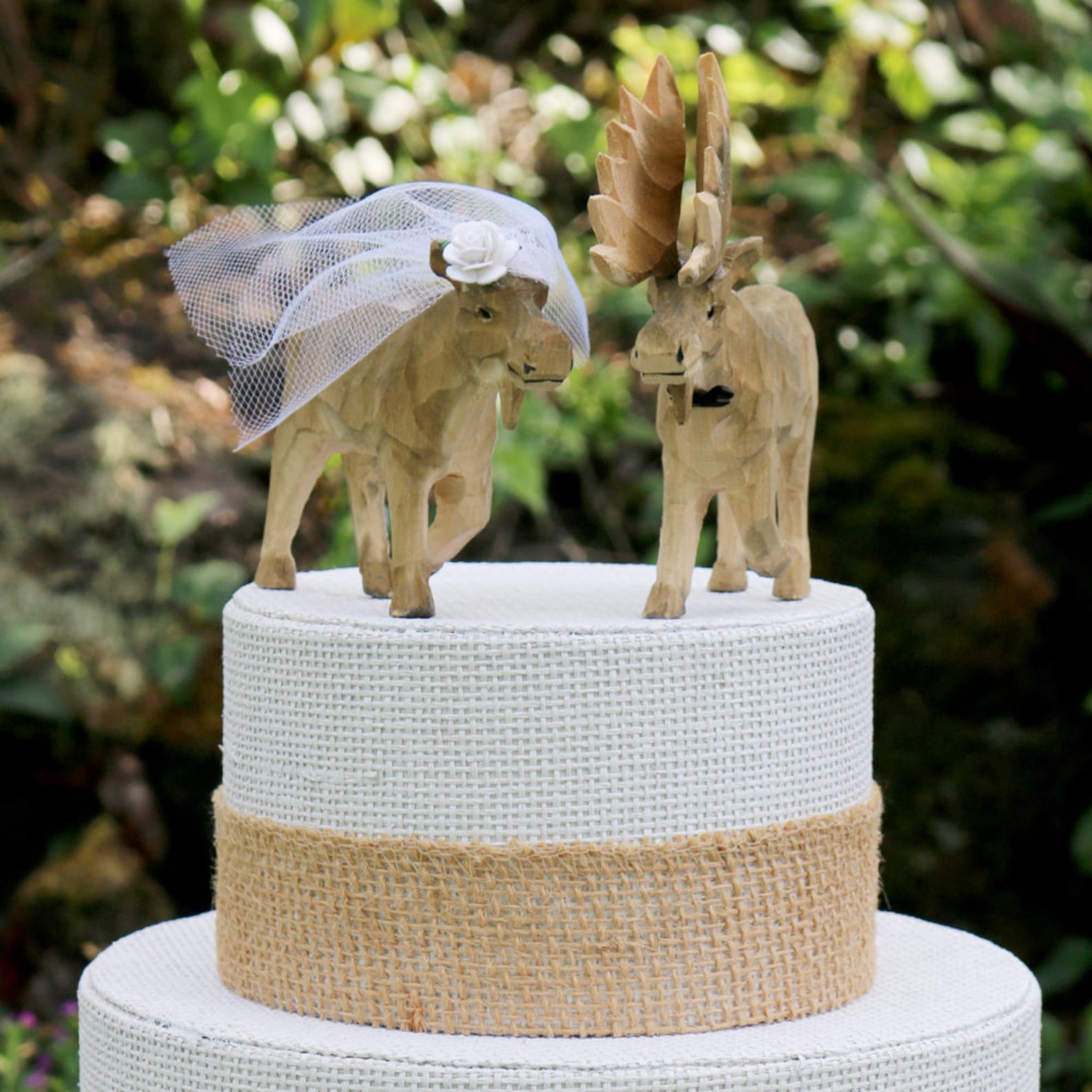 Handcarved Moose Wedding Cake Topper: Wooden Bride and Groom Cake ...