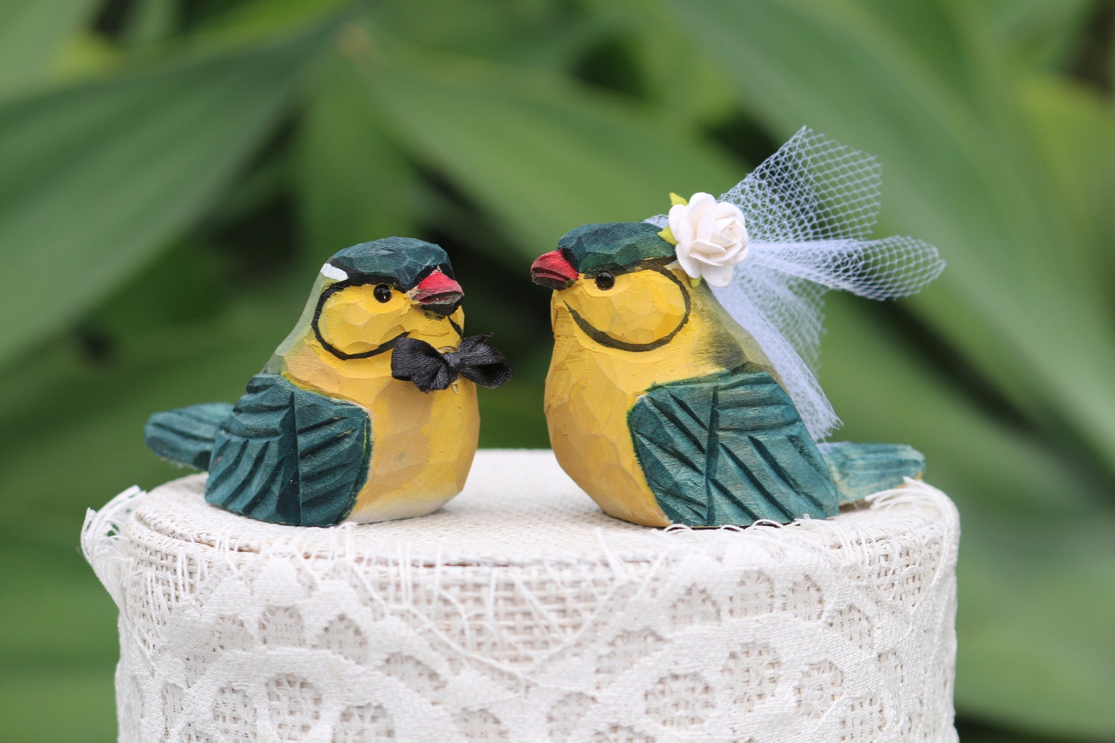 Tanager Bird Cake Topper in Mustard Yellow and Forest Green Carved Wood ...