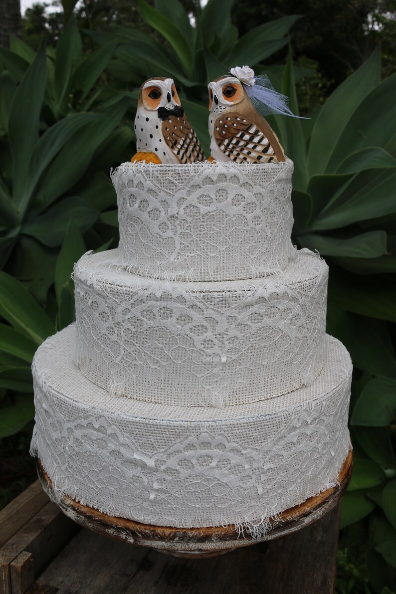 Brown Barn Owls Wedding Cake Topper in Custom Carved Wood for | Etsy