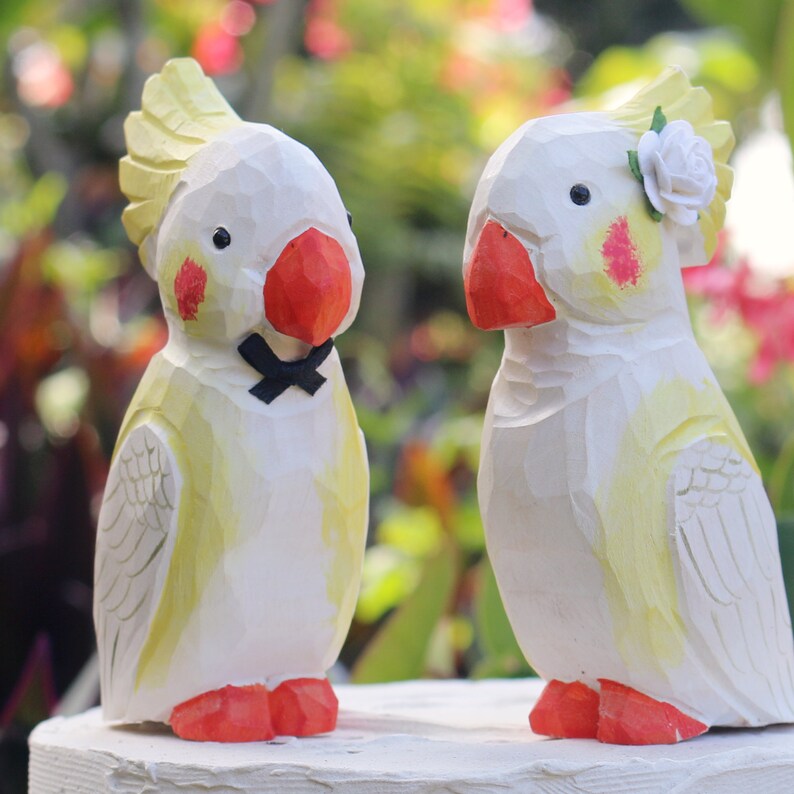 Crazy in Love Cockatiel Cake Topper - Handcarved, Wooden Bride and ...