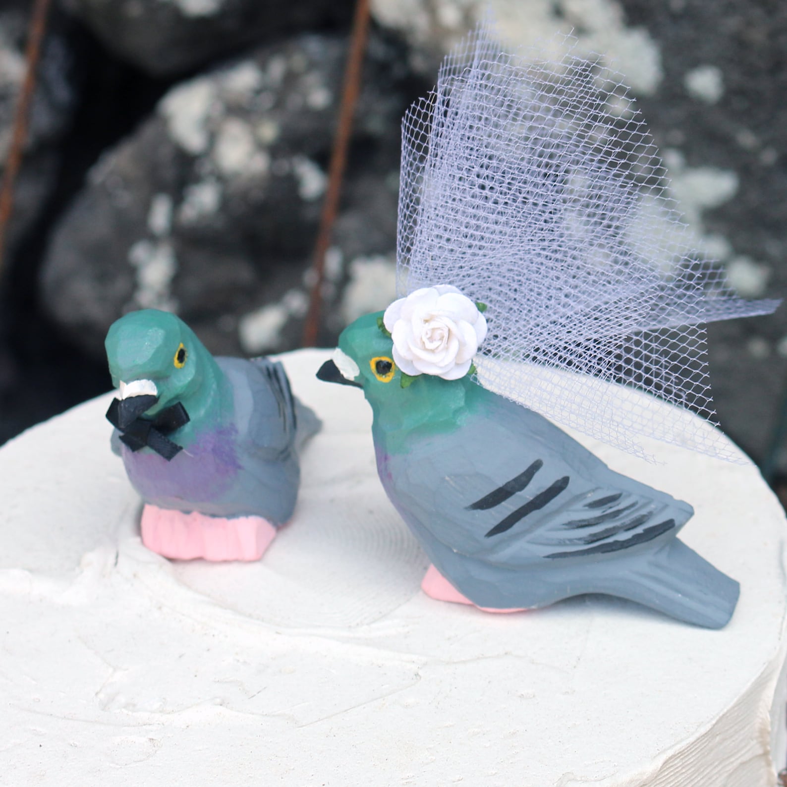 Pigeon Wedding Cake Topper: Handcarved Wooden Bride and Groom - Etsy