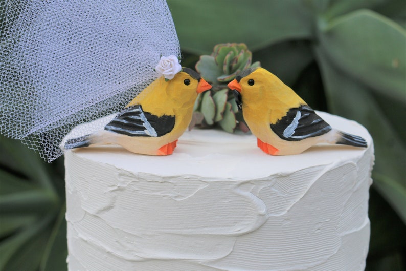 Goldfinch Wedding Cake Topper: Carved Wood Bird Figurine With Custom ...