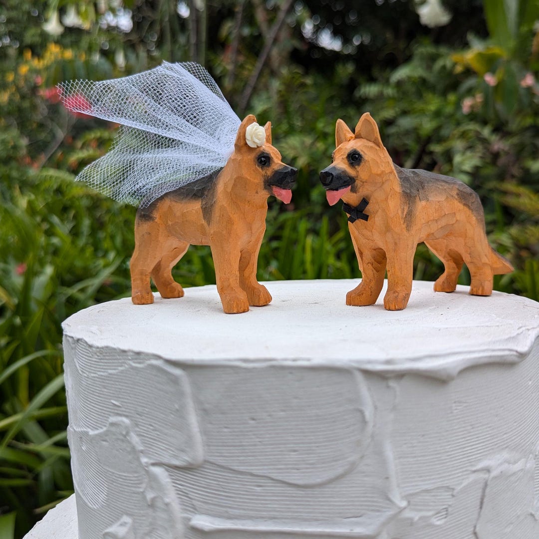 German Shepherd Wedding Cake Topper: Handcarved Wooden Bride and Groom ...