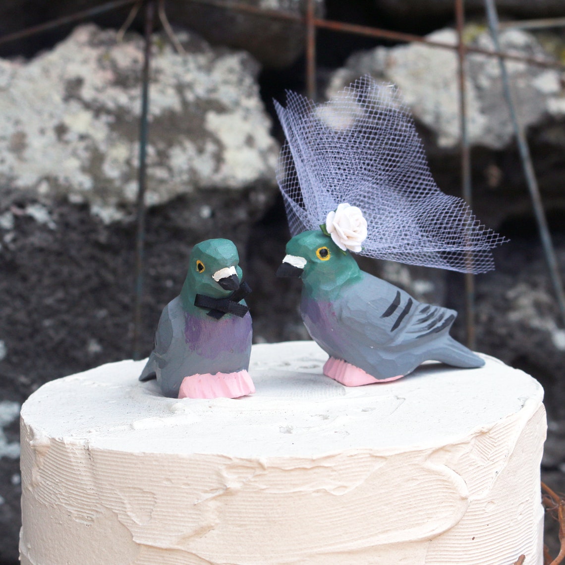 Pigeon Wedding Cake Topper: Handcarved Wooden Bride and Groom - Etsy