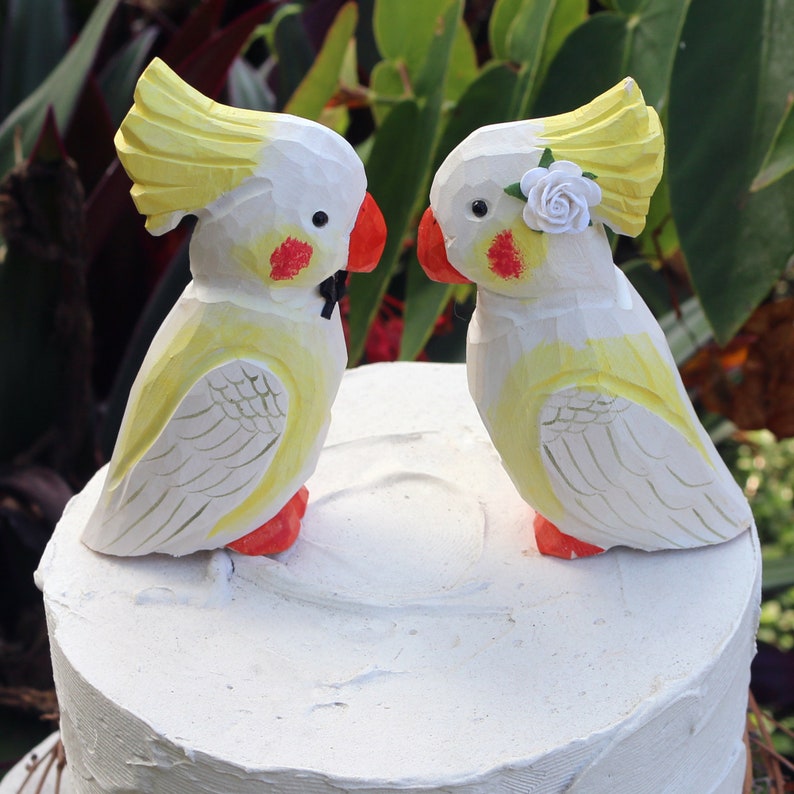 Crazy in Love Cockatiel Cake Topper - Handcarved, Wooden Bride and ...