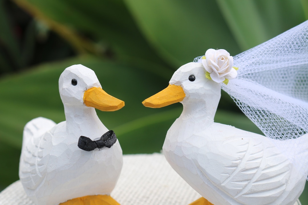 White Duck Goose Wood Wedding Cake Topper Newlywed Ornament Anniversary ...