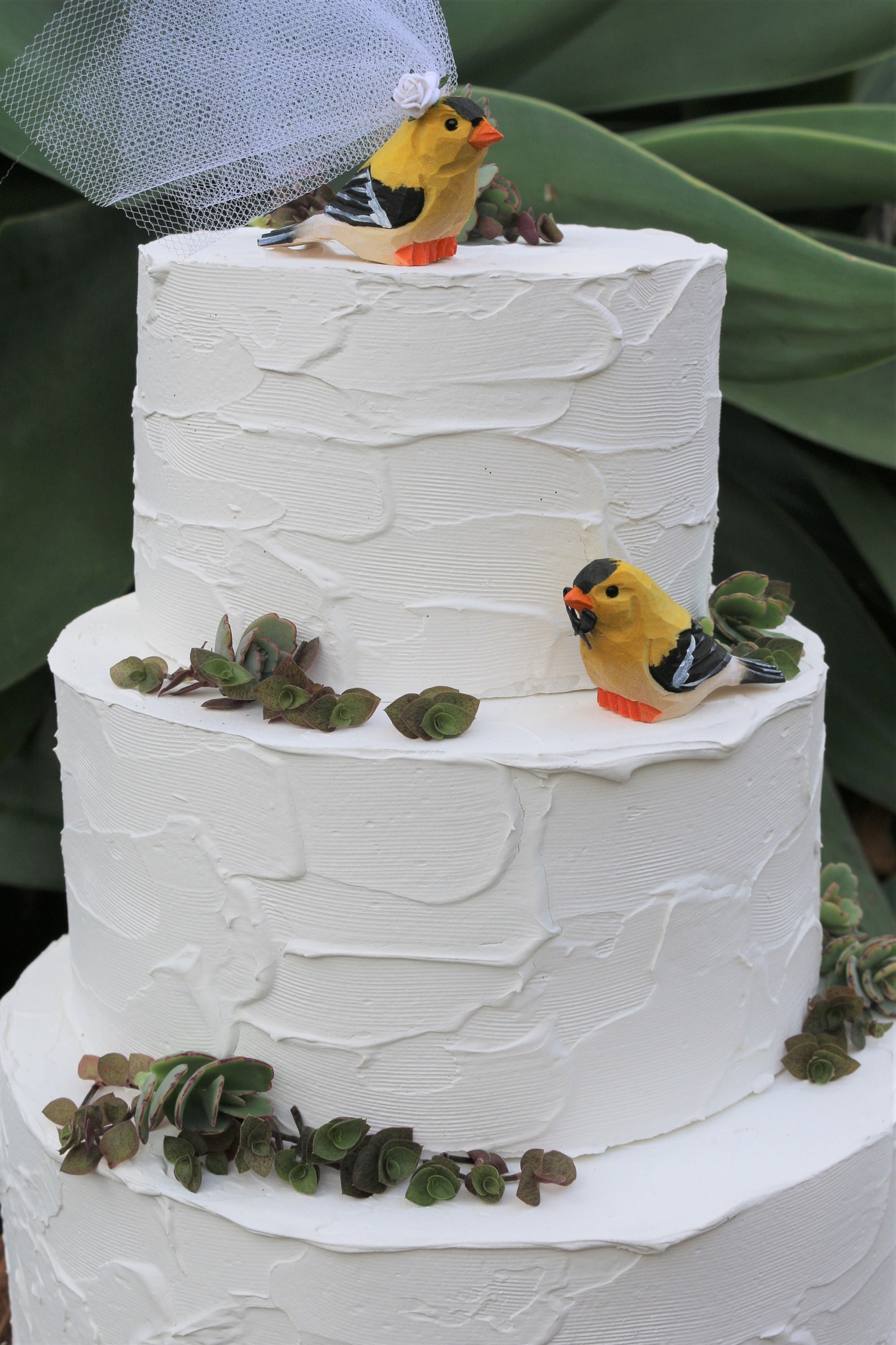 Goldfinch Wedding Cake Topper: Carved Wood Bird Figurine With Custom ...