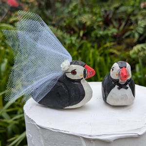 New Puffin Wedding Cake Topper: Handcarved Wooden Bride and Groom for a ...