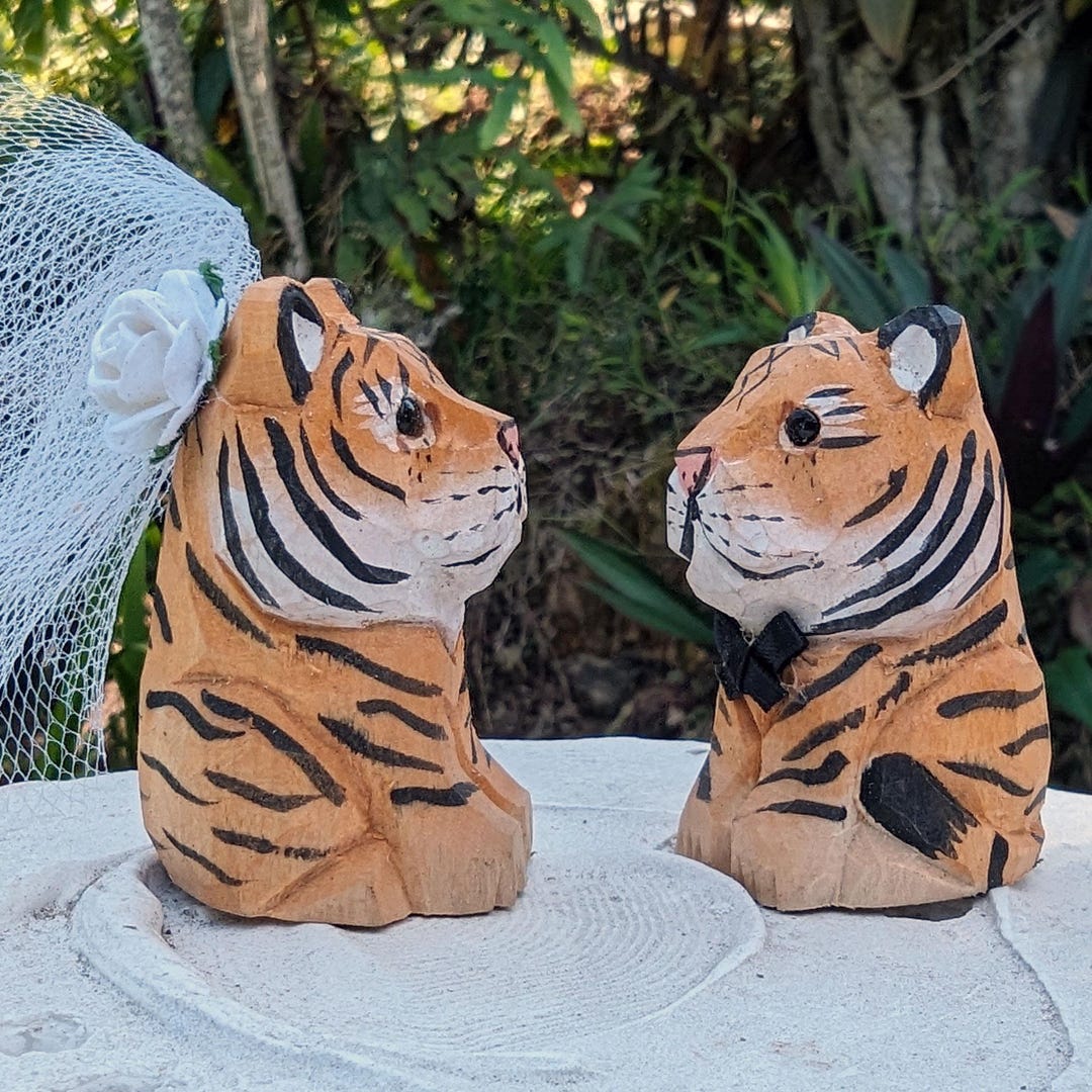 New! Tiger Cake Topper: Handcarved Wooden Tiger Bride and Groom Cake ...