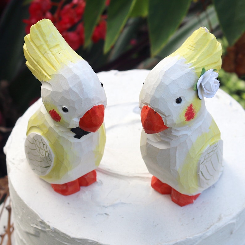 Crazy in Love Cockatiel Cake Topper - Handcarved, Wooden Bride and ...