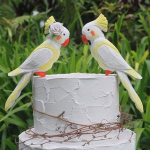 Cockatiel Cake Topper - Handcarved, Wooden Bride and Groom Parrot ...