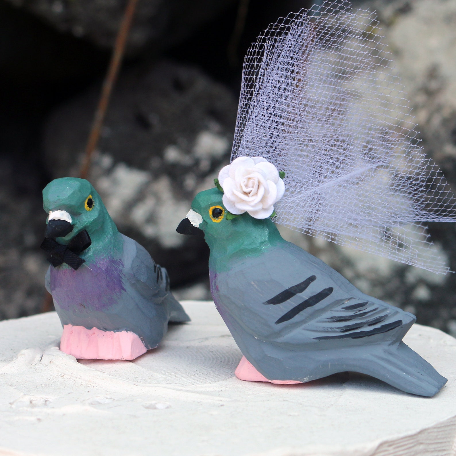 Pigeon Wedding Cake Topper: Handcarved Wooden Bride and Groom - Etsy