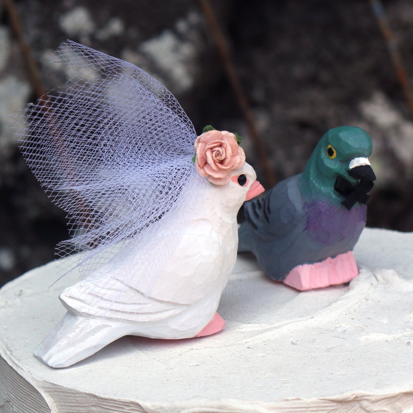 Dove and Pigeon Wedding Cake Topper: Handcarved Wooden Bride and Groom ...