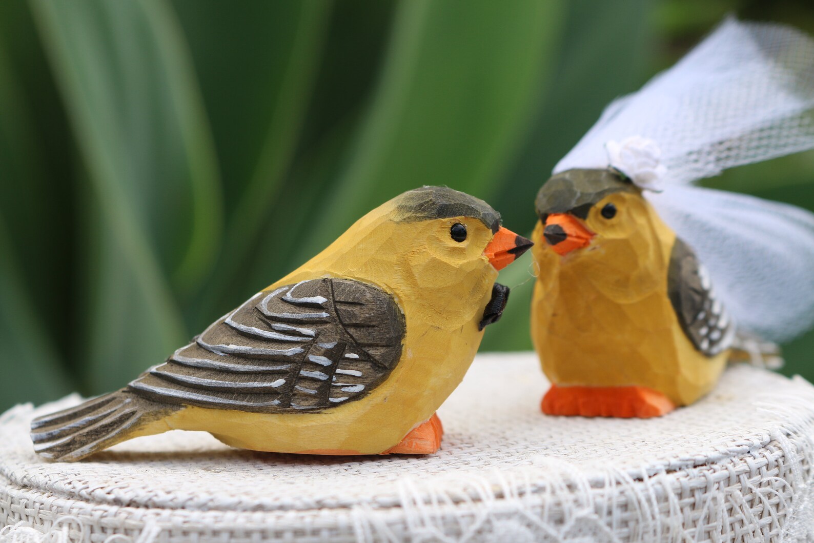 Goldfinch Wedding Cake Topper Carved Wood Bird Figurine With Custom ...