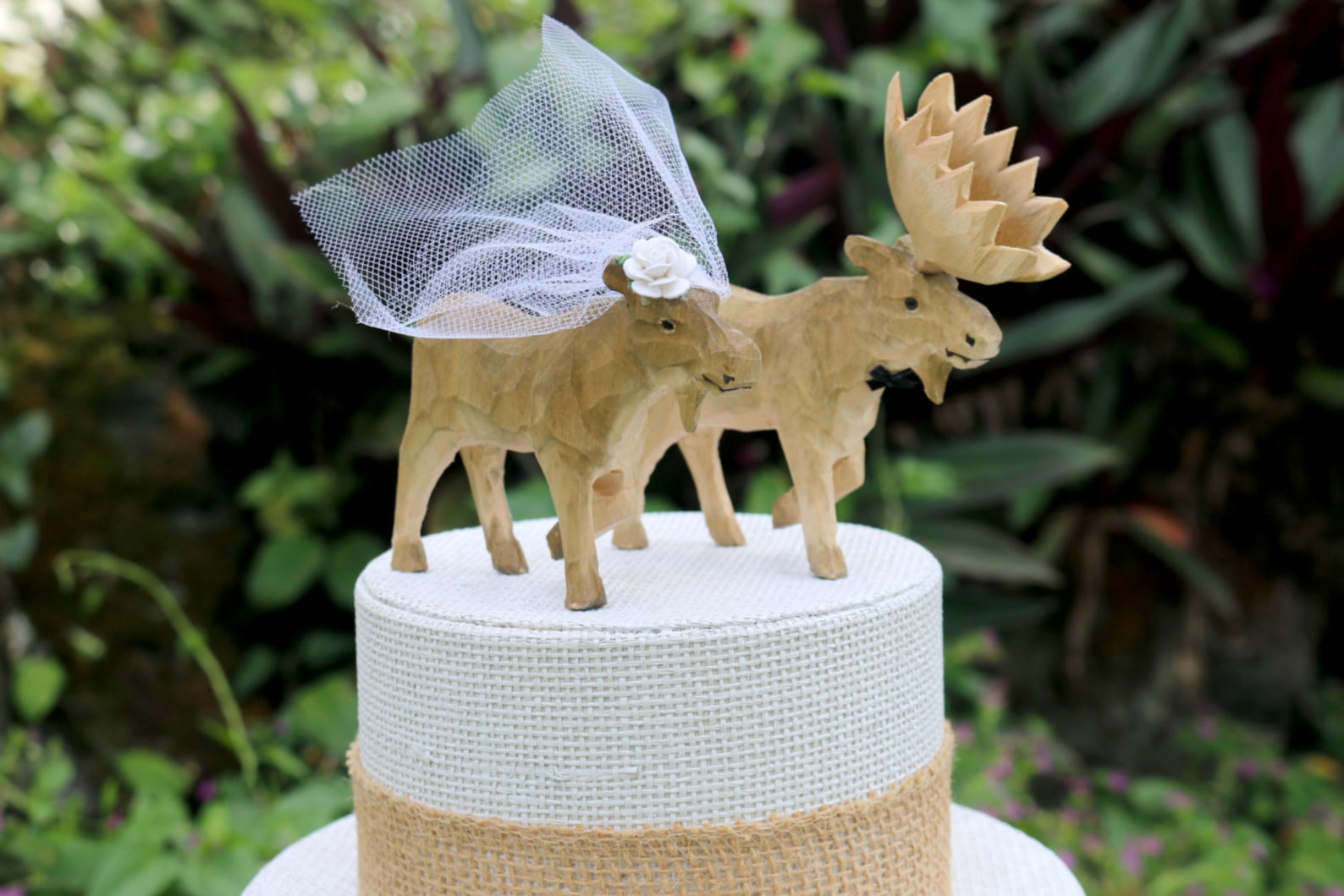 Handcarved Moose Wedding Cake Topper: Wooden Bride and Groom Cake ...