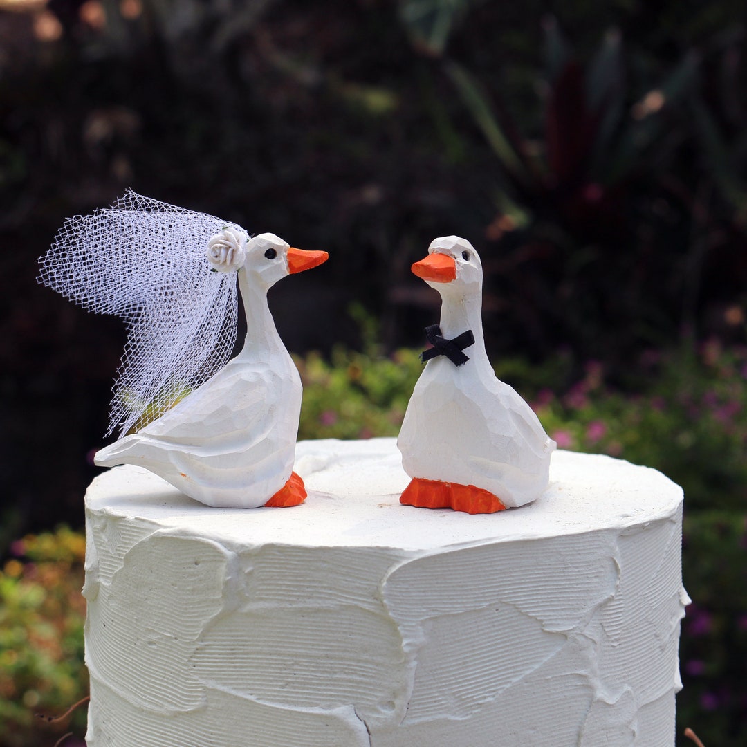 White Goose Wedding Cake Topper - Handcarved, Customized, and ...