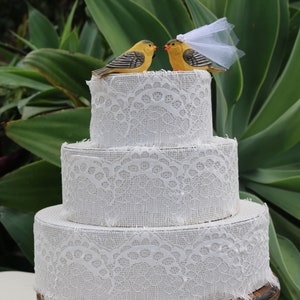Goldfinch Wedding Cake Topper Carved Wood Bird Figurine With Custom ...