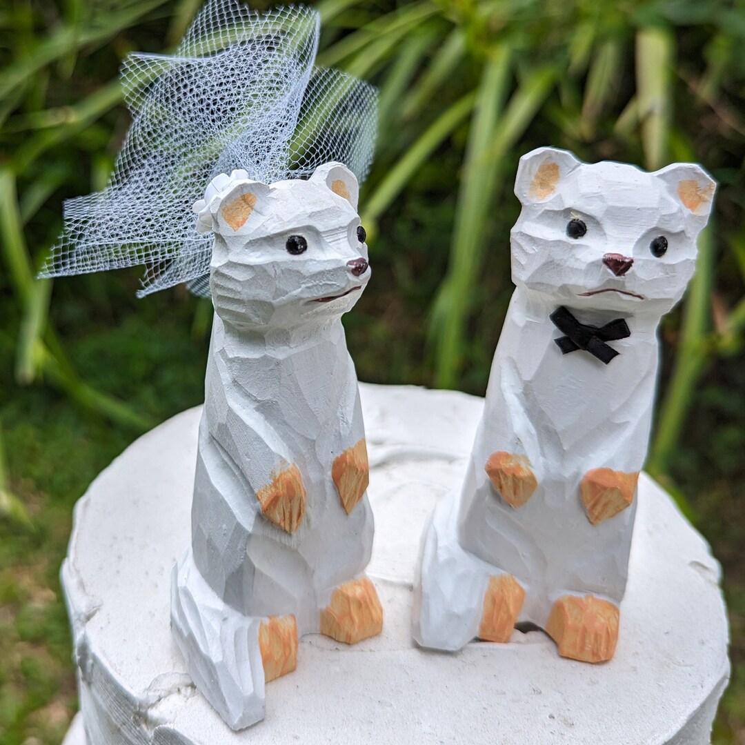 New! White Ferret Wedding Cake Topper: Handcarved Wooden Bride and ...