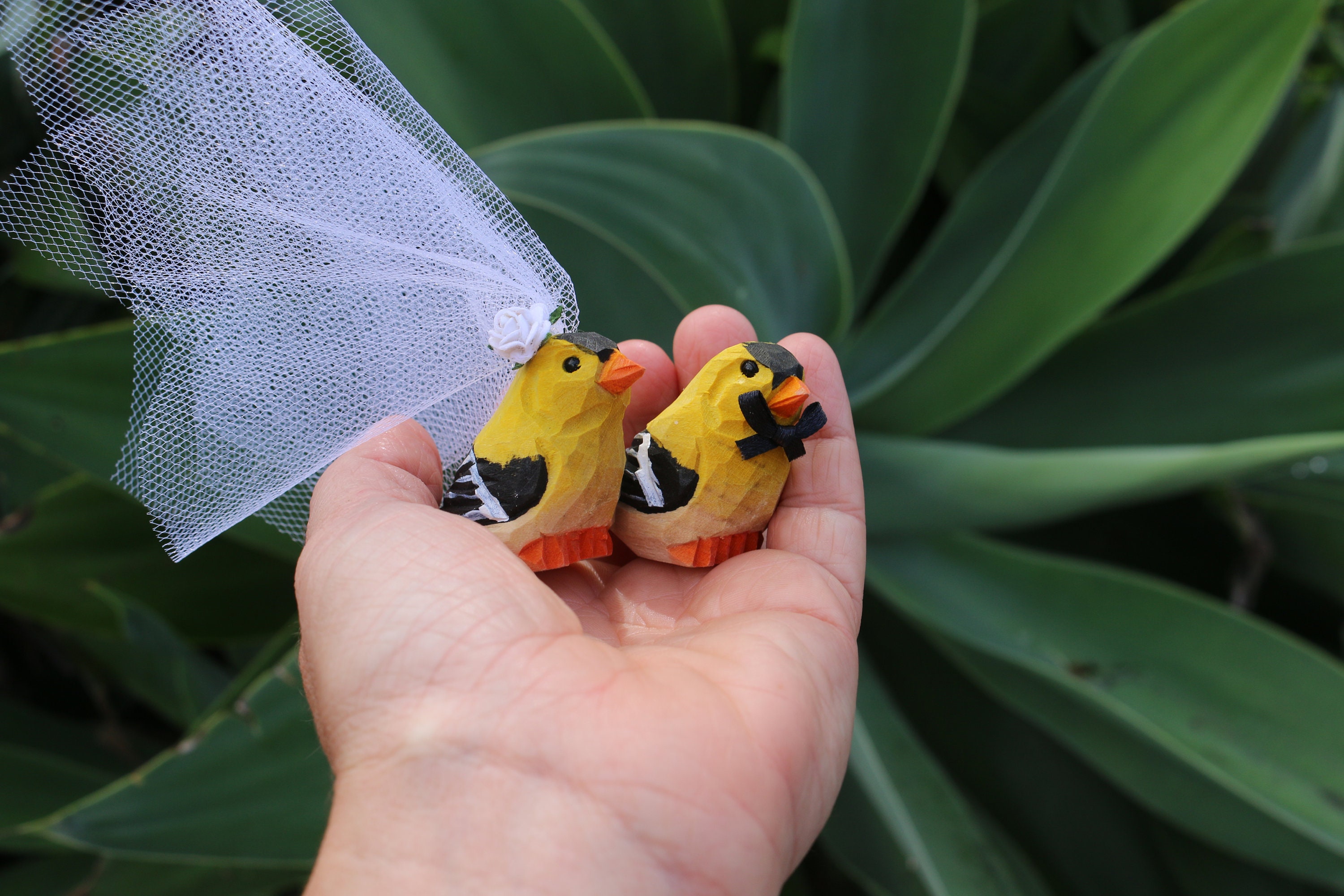 Goldfinch Wedding Cake Topper Carved Wood Bird Figurine with | Etsy