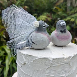 New! Pigeon Wedding Cake Topper: Handcarved Painted Wooden Bride Groom ...