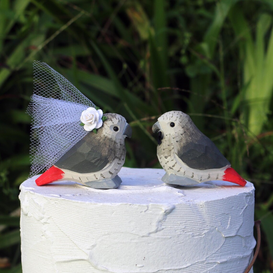 African Grey Parrot Wedding Cake Topper - Handcarved, Wooden Parrot ...