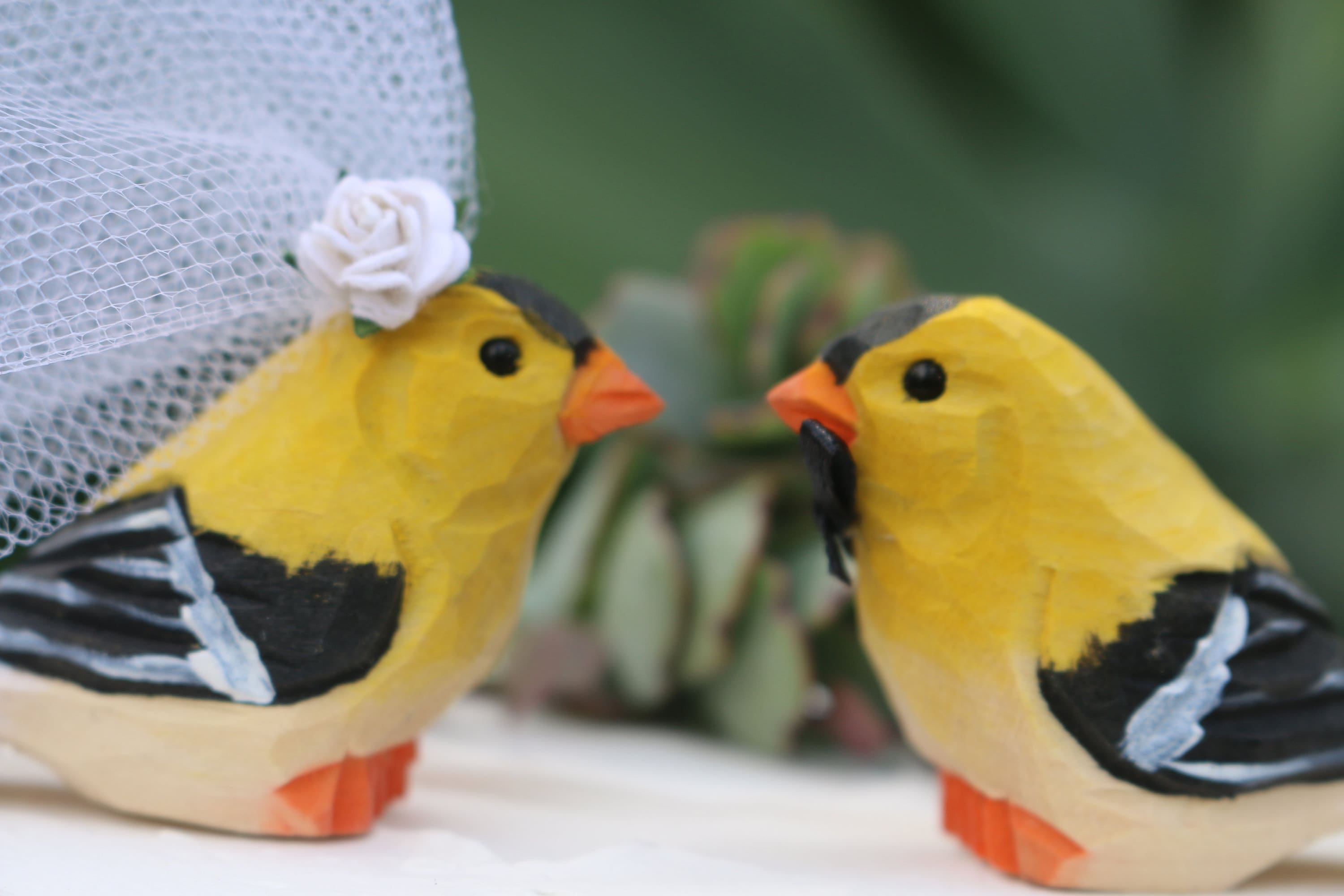 Goldfinch Wedding Cake Topper: Carved Wood Bird Figurine With Custom ...