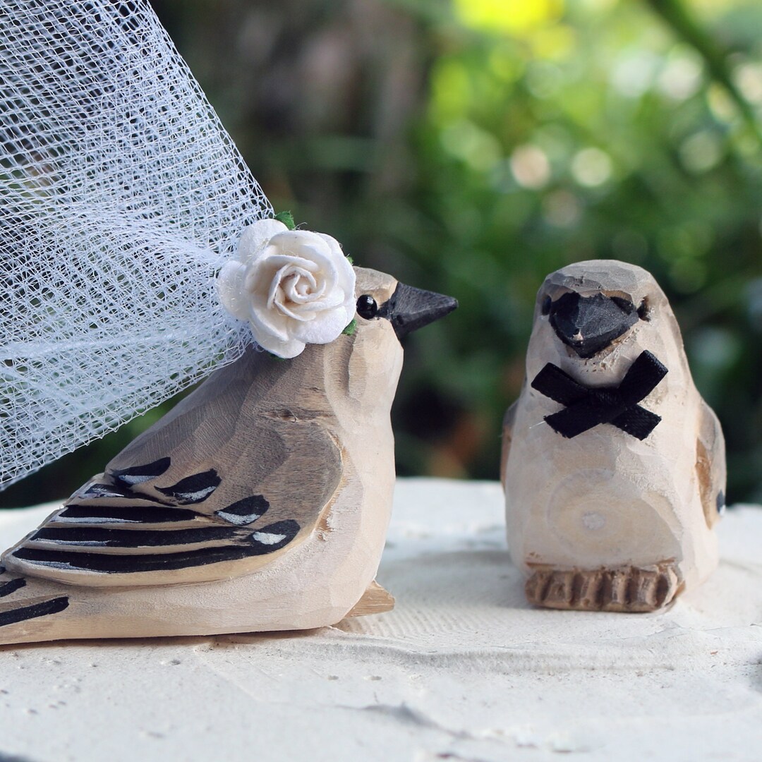 Mockingbird Wedding Cake Topper: Handcarved Wooden Bride and Groom Love ...
