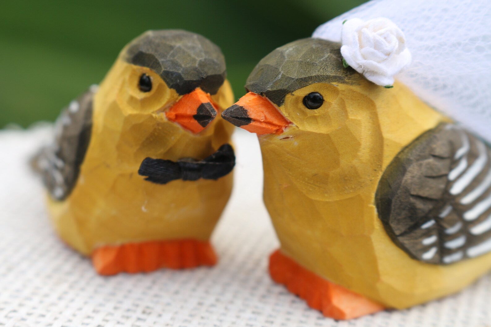 Goldfinch Wedding Cake Topper Carved Wood Bird Figurine With Custom ...