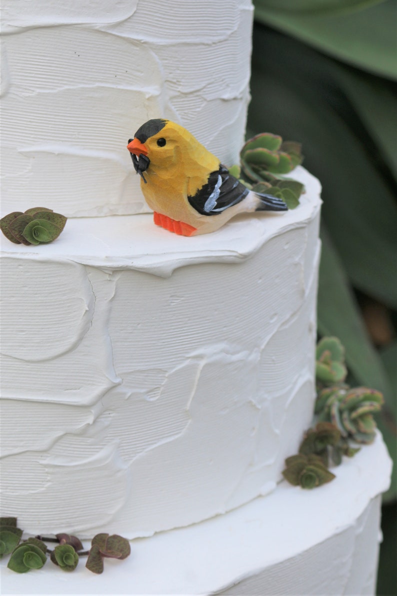 Goldfinch Wedding Cake Topper: Carved Wood Bird Figurine With Custom ...