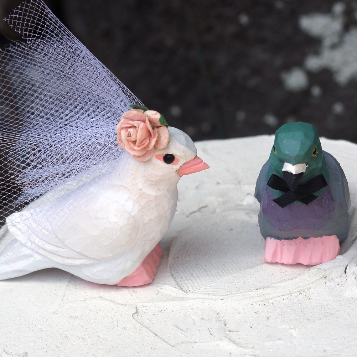 Dove and Pigeon Wedding Cake Topper: Handcarved Wooden Bride and Groom ...