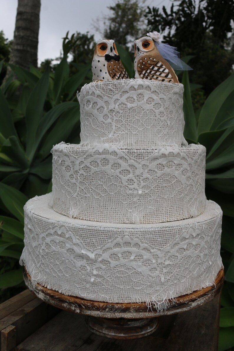 Brown Barn Owls Wedding Cake Topper in Custom Carved Wood for | Etsy