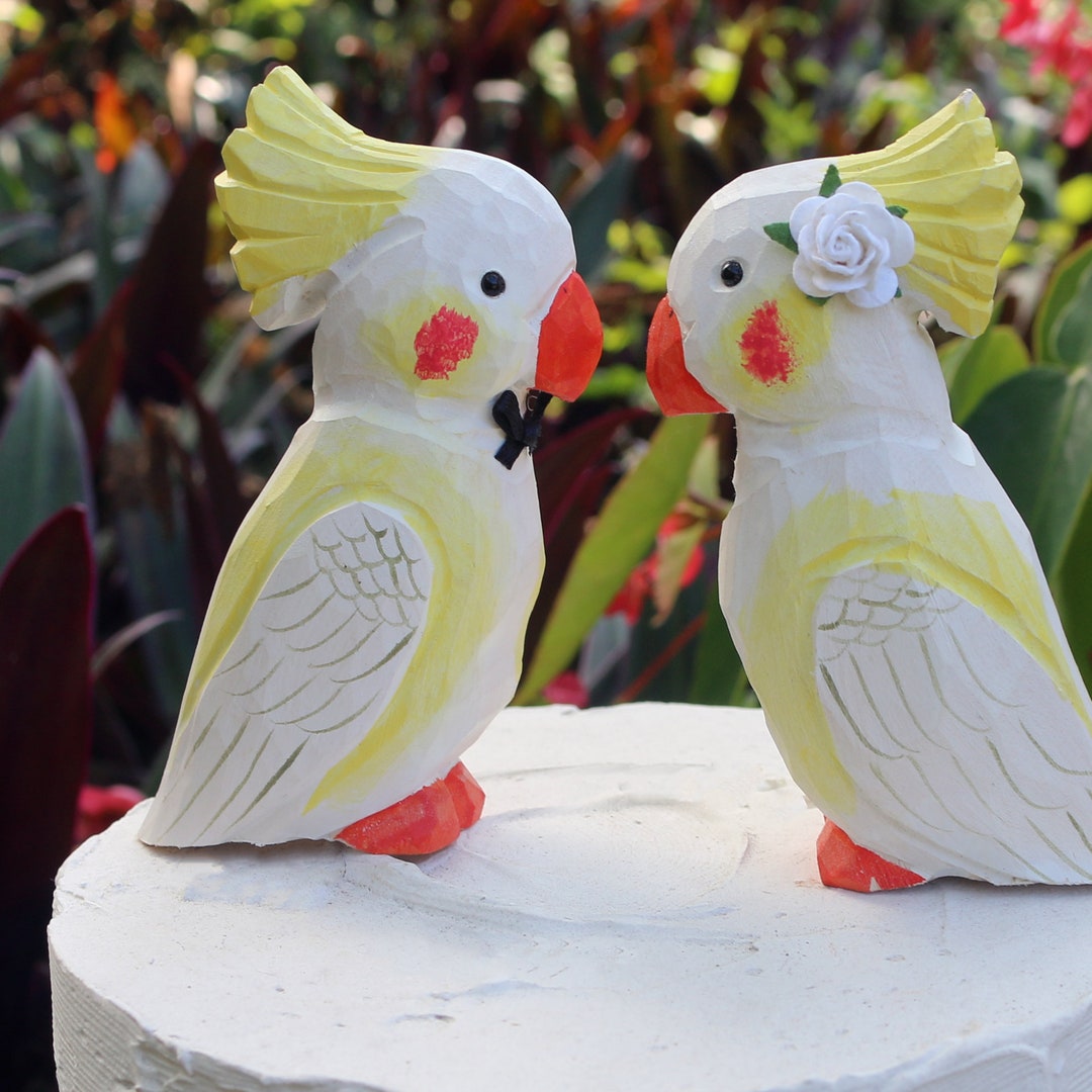 Crazy in Love Cockatiel Cake Topper - Handcarved, Wooden Bride and ...