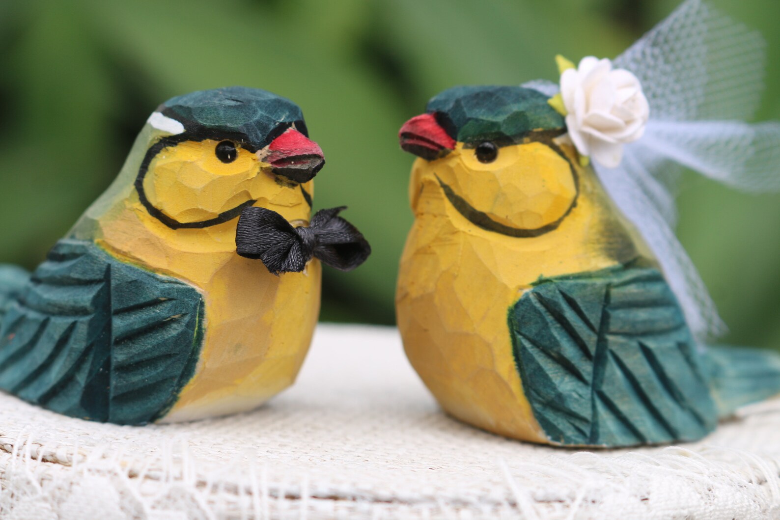 Tanager Bird Cake Topper in Mustard Yellow and Forest Green Carved Wood ...