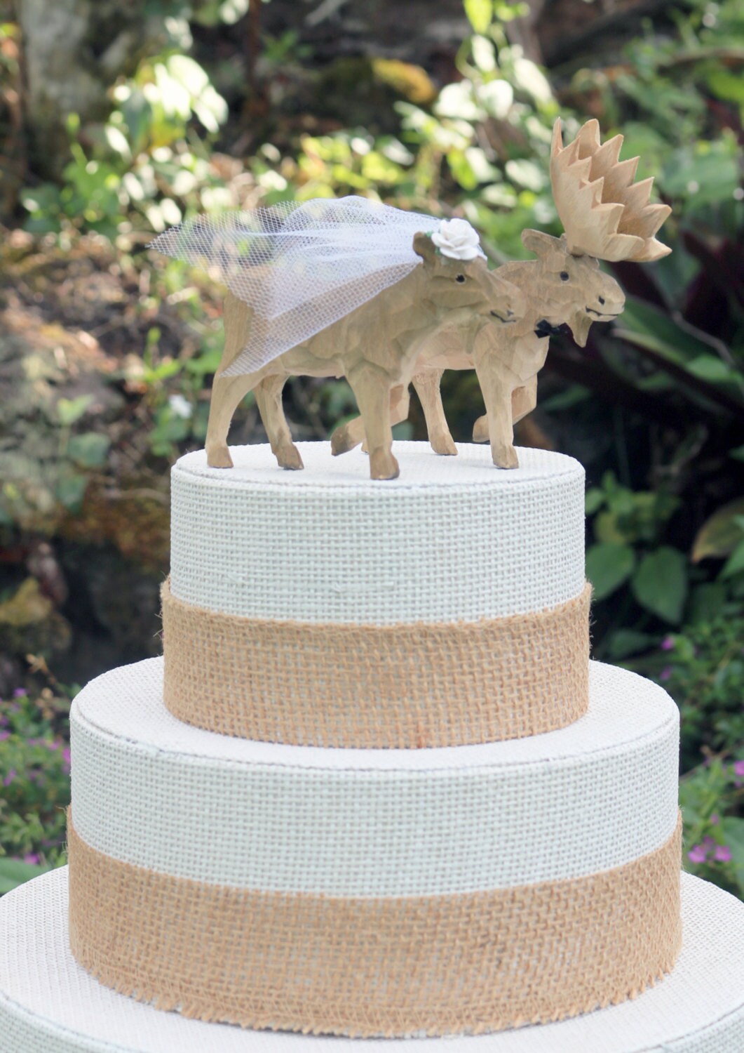 Handcarved Moose Wedding Cake Topper: Wooden Bride and Groom Cake ...