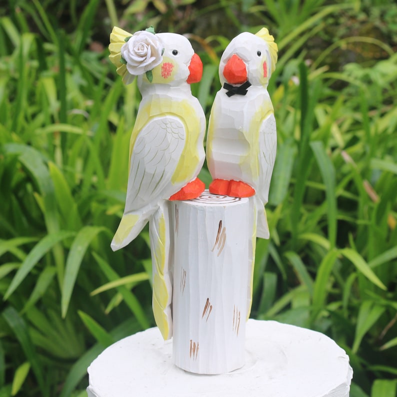 Cockatiel Cake Topper - Handcarved, Wooden Bride and Groom Parrot ...