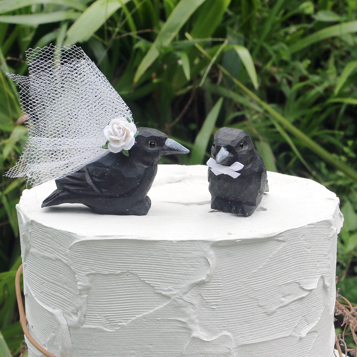 Black Crow Wedding Cake Topper: Handcarved Wooden Bride and Groom Love ...