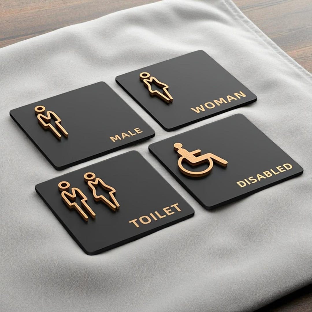 Modern Restroom Sign, Acrylic Toilet Wall Plaque, Minimalist Bathroom ...