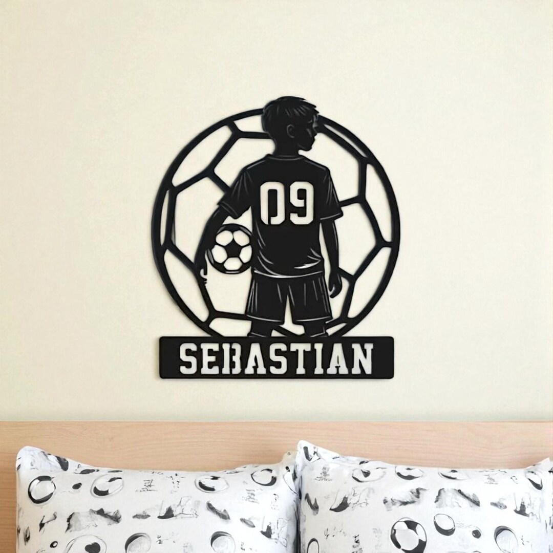 Custom Soccer Kid Wall Art, Personalized Metal Sign, Soccer Ball and ...