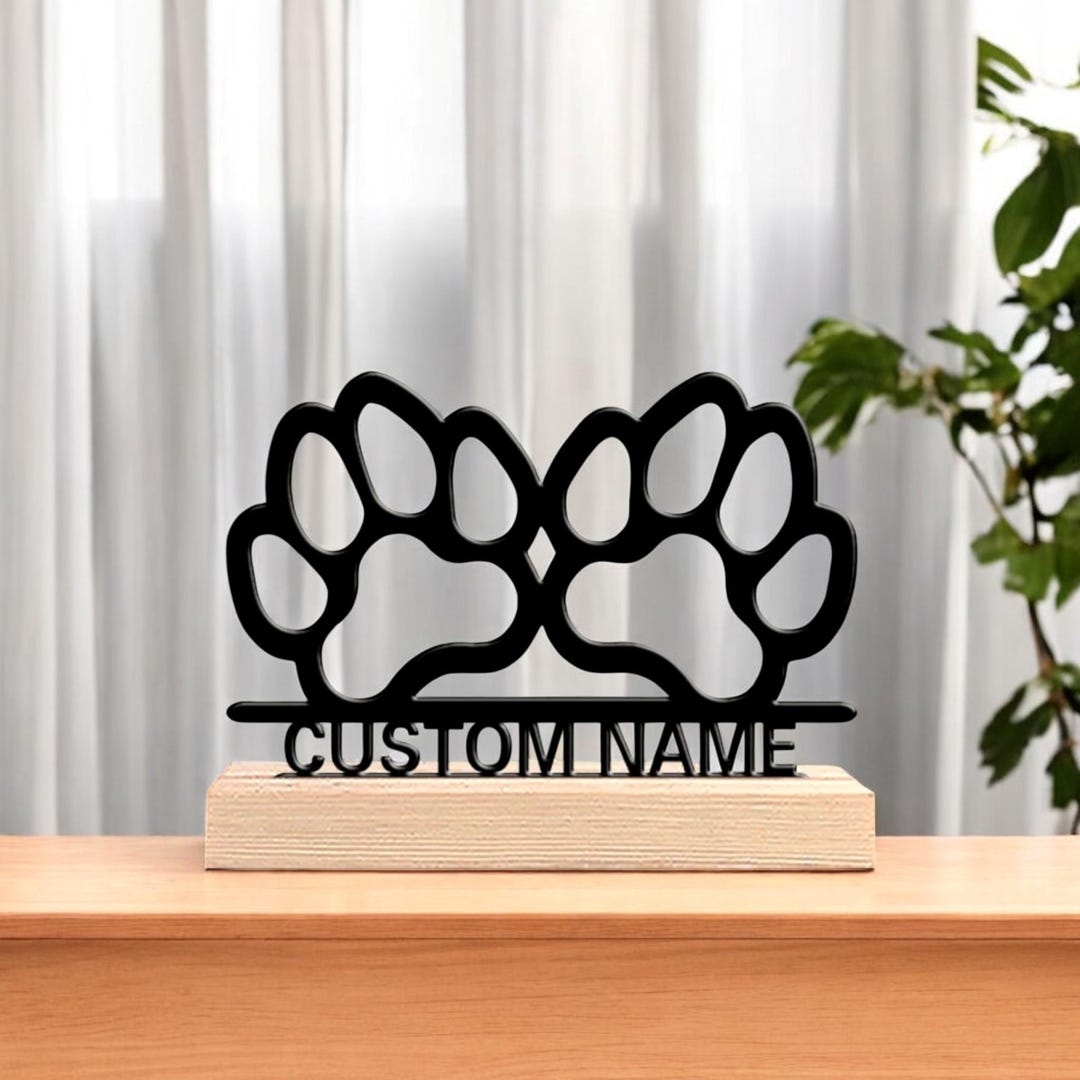 Custom Paw Print Name Plaque, Personalized Pet Name Sign With Paw ...