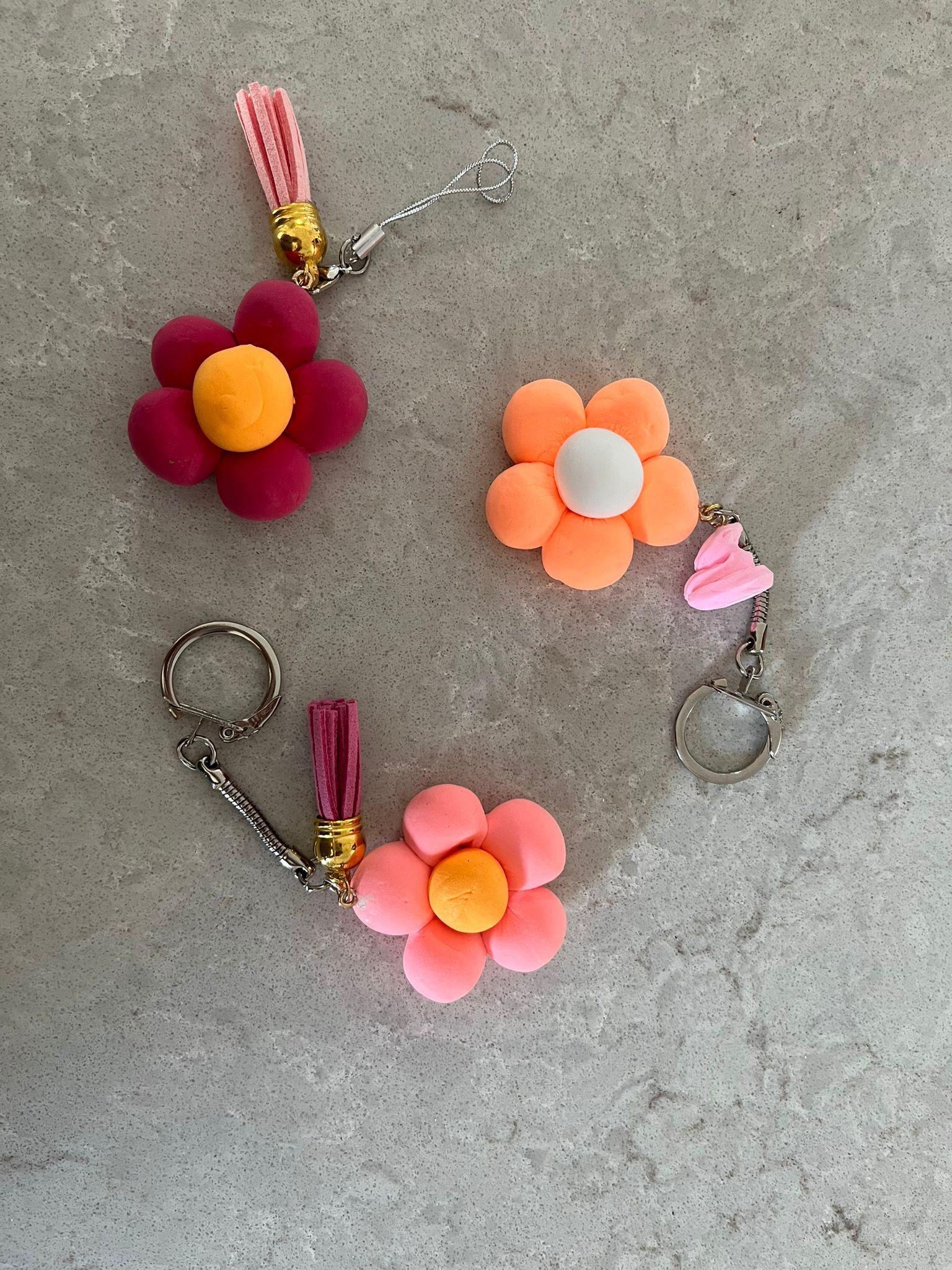 Handmade Cherry & Yellow Clay Flower Keychain, Cute Car Key Charm ...