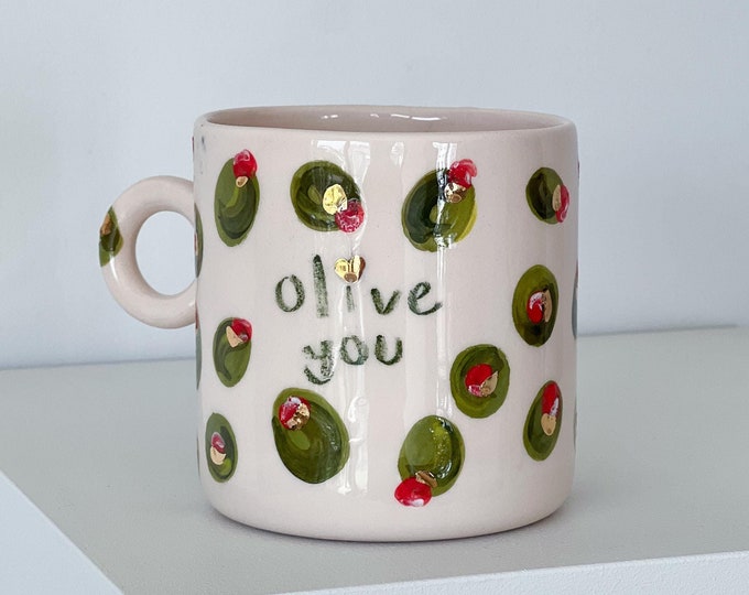 Handmade Ceramic Mug, Olive Mug With Gold Detail, Coffee Mug, Motto Cup ...
