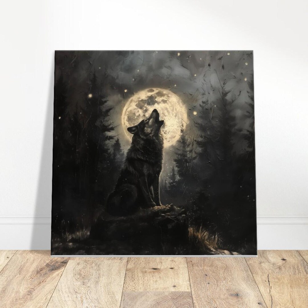 Wolf Wall Art, Lone Wolf Print, Howling Lone Wolf Canvas, Wolf and Moon ...