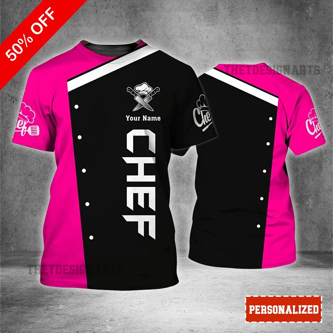 Personalized Chef Shirt Black and Pink, Custom Cookwear for Kitchen Use ...